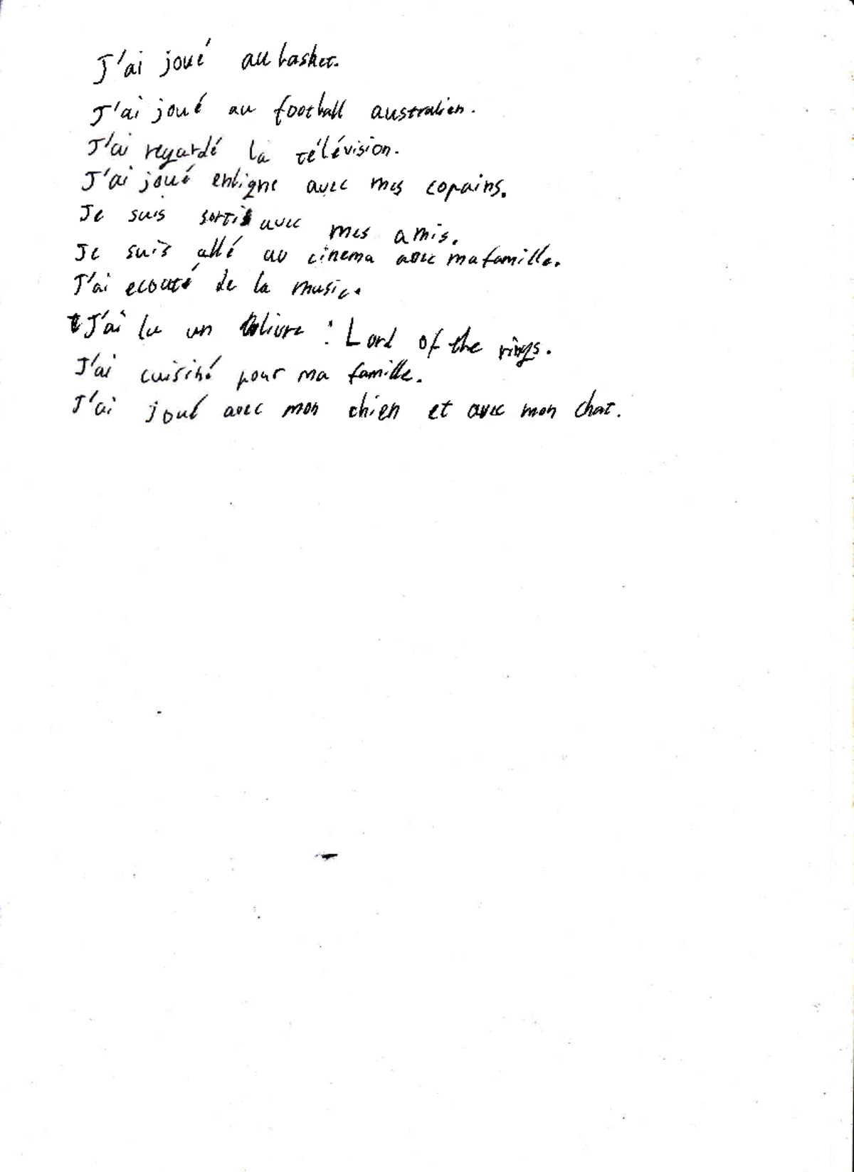 TCairns - French 10 Sentences - f roi )out' 6tt l.oil- T'o, j ou { ^0v ...