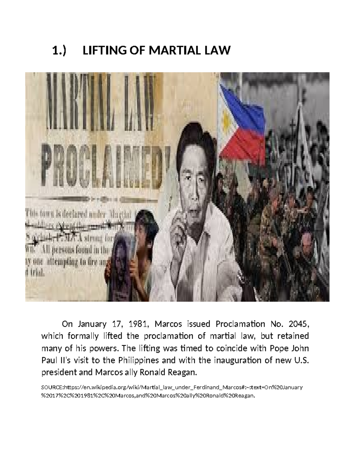 1979-1985 - ideas - 1.) LIFTING OF MARTIAL LAW On January 17, 1981 ...