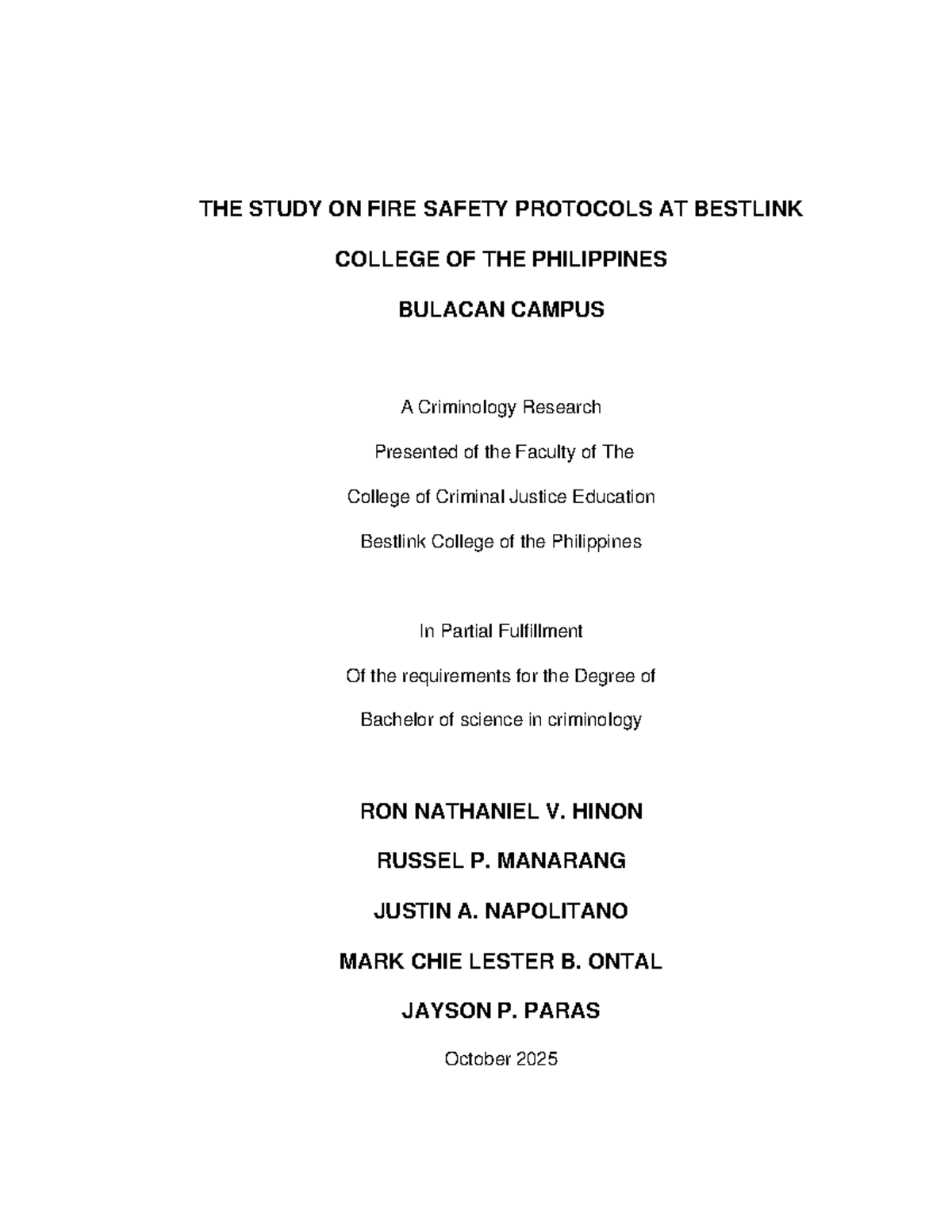 PDF Front PAGE - mkmkmk - THE STUDY ON FIRE SAFETY PROTOCOLS AT ...
