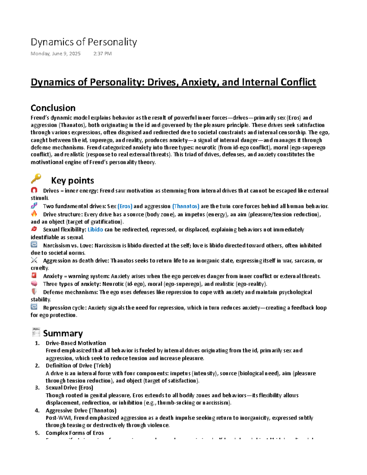 Dynamics of Personality: Drives, Anxiety, and Internal Conflict ...