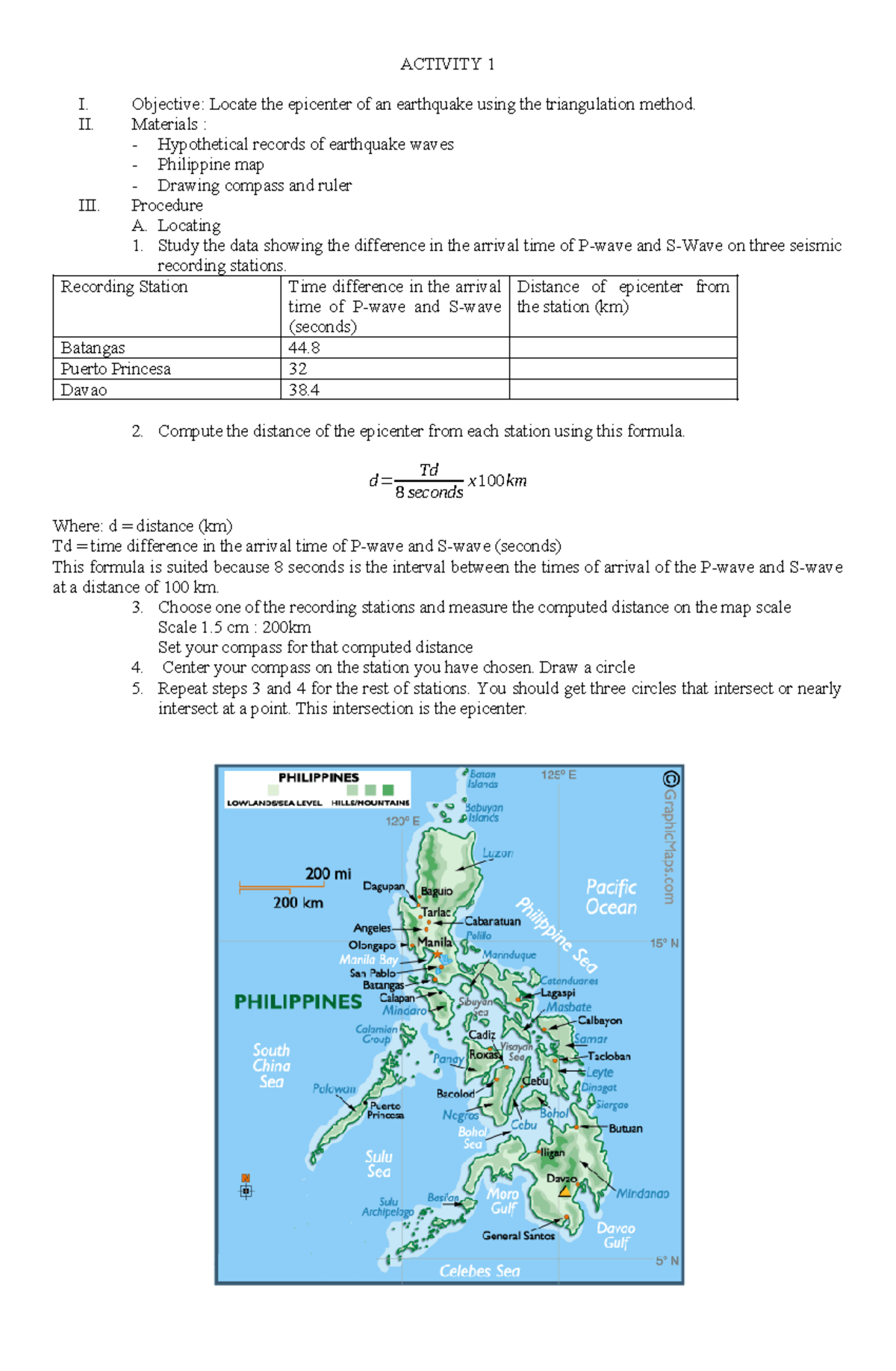 Earthquake Epicenter Location Activity 1: Triangulation Method - Studocu