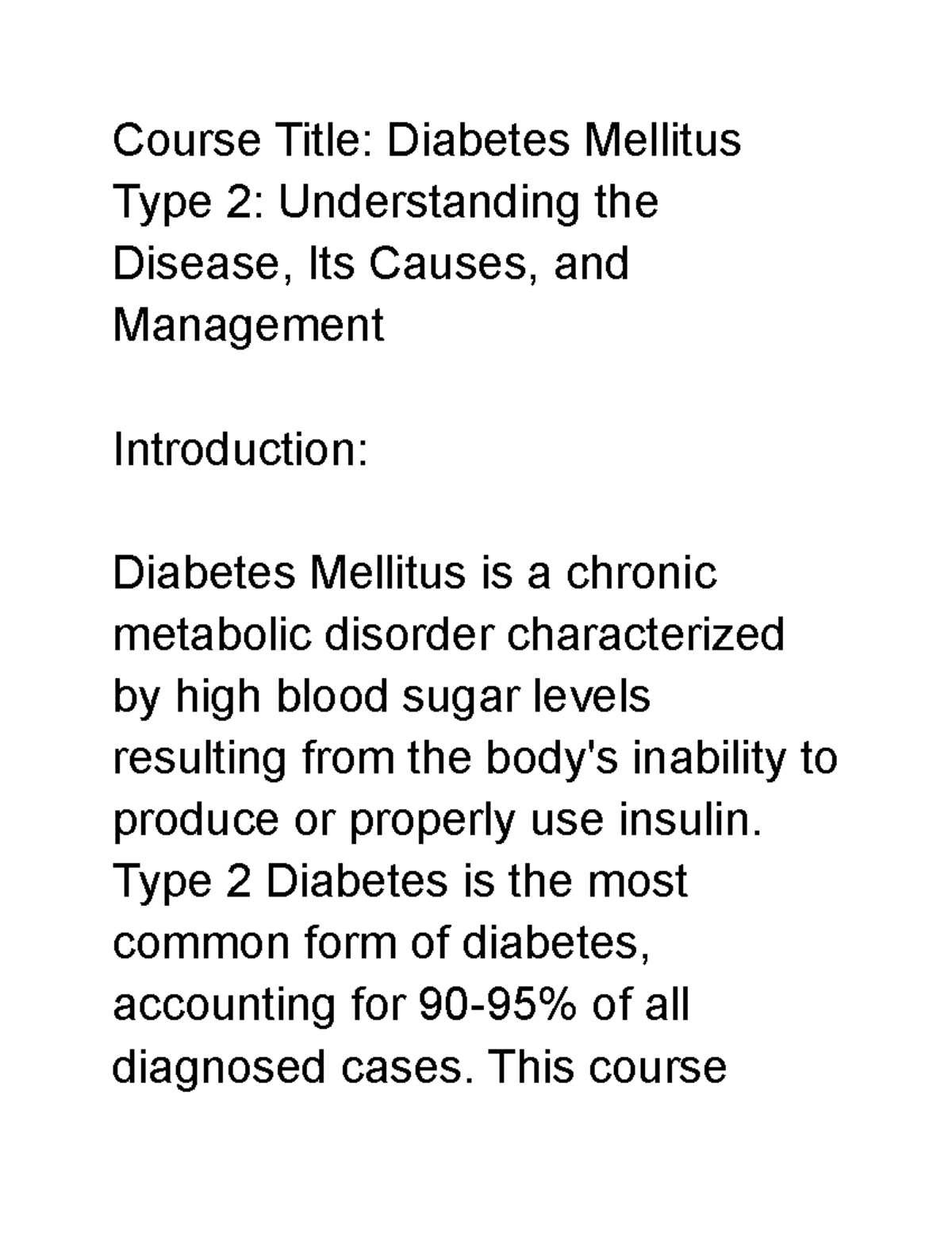 Diabetes Mellitus Type 2 - Course Work - Course Title: Diabetes ...