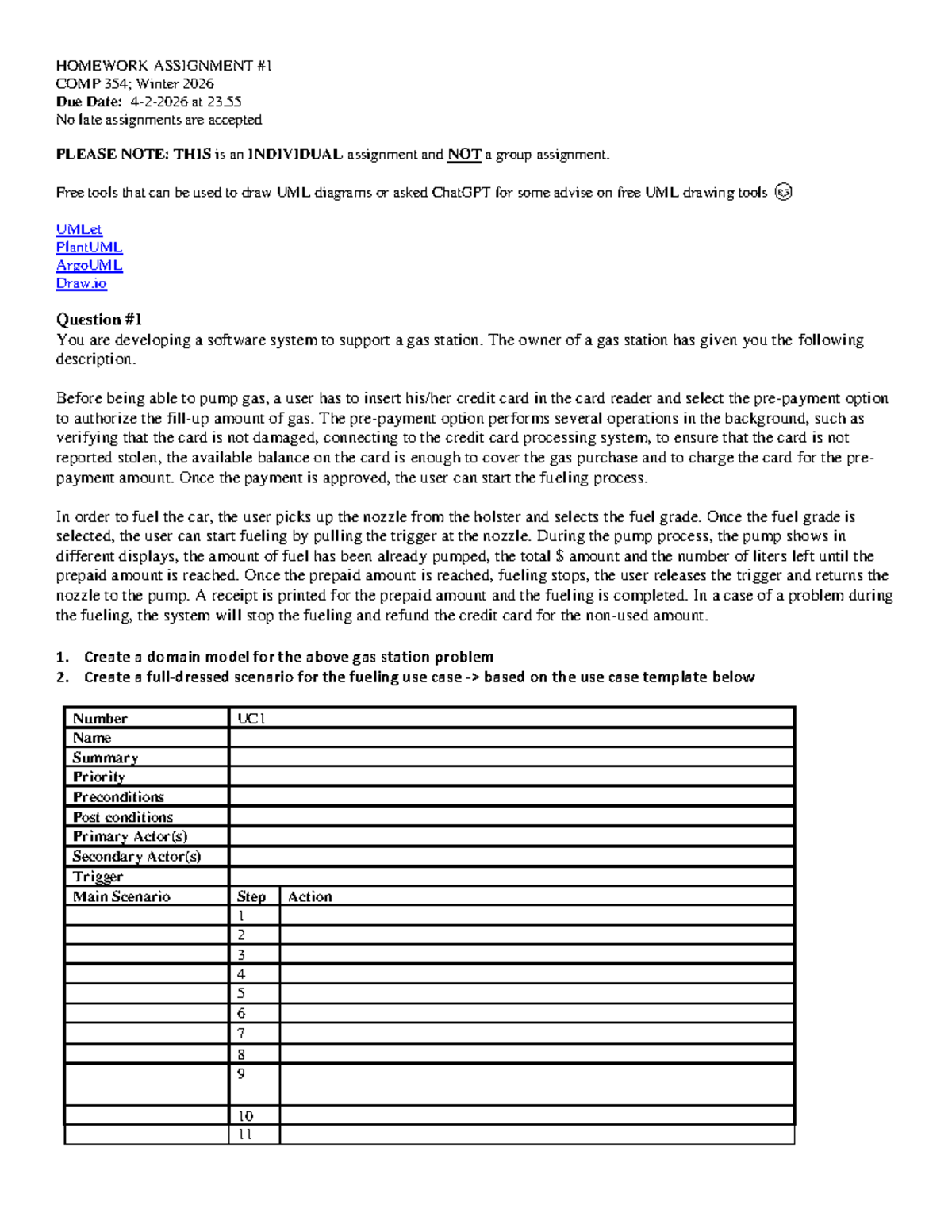 COMP354 Homework Assignment 1: Gas Station UML Design - Studocu