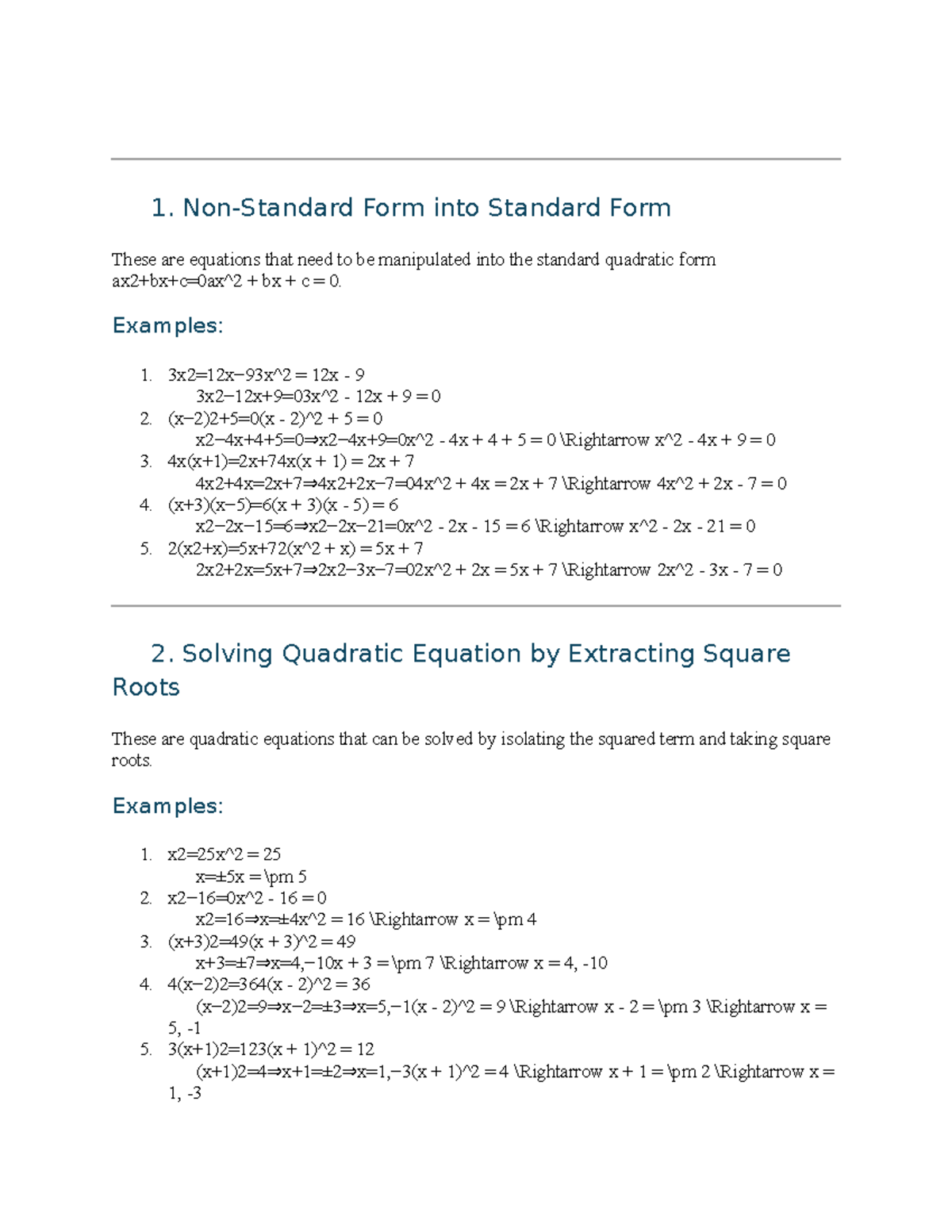 Standard Form & Solving Quadratic Equations - Math 101 - Studocu