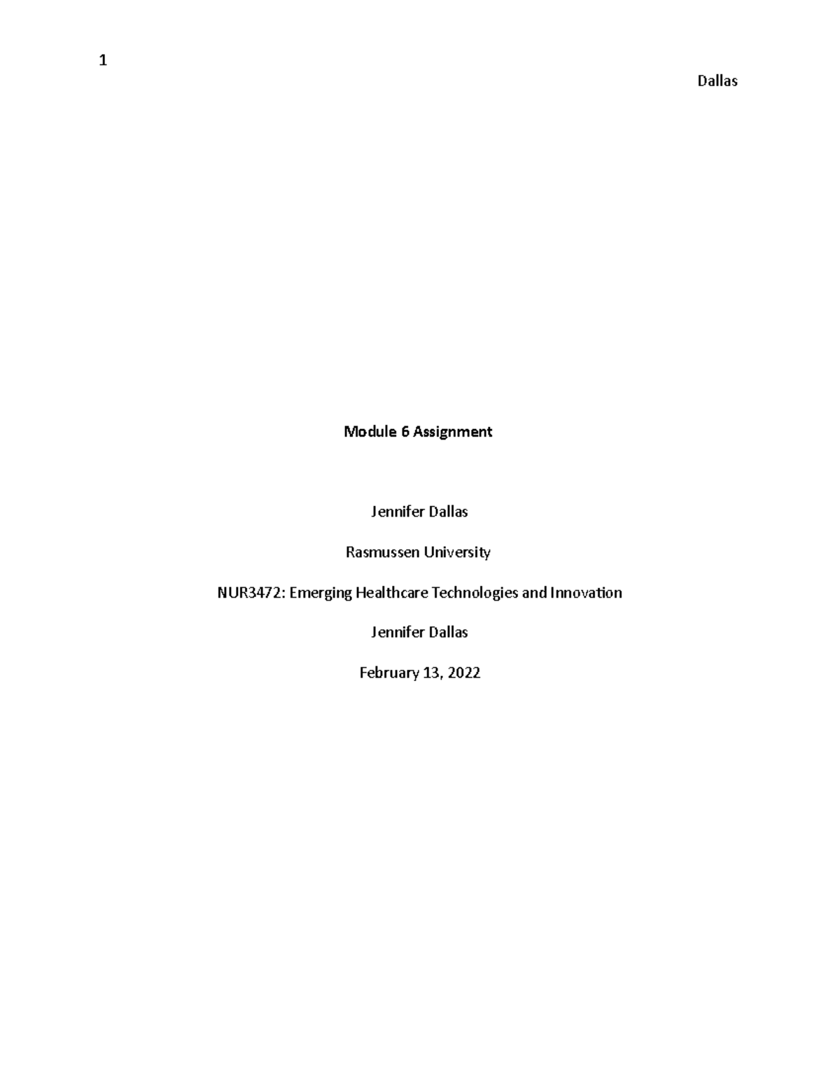 Module 6 Assignment - Module 6 Assignment Jennifer Dallas Rasmussen ...