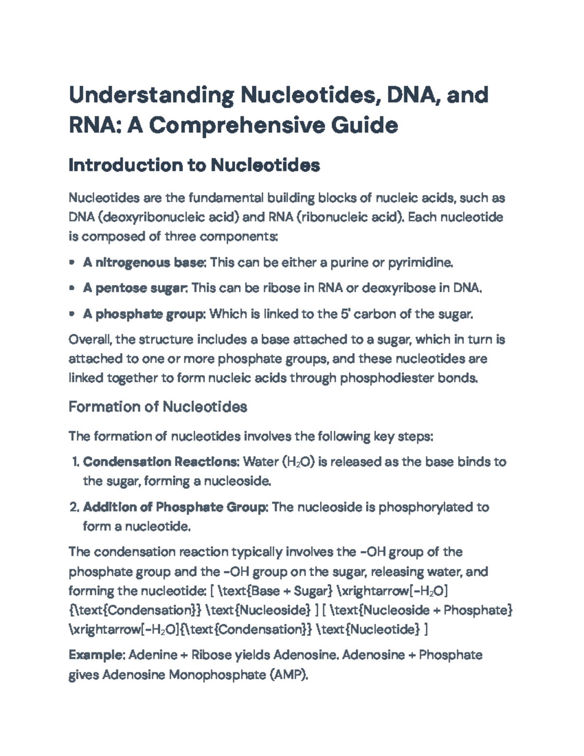 Understanding Nucleotides, DNA, and RNA: Key Concepts and Functions ...