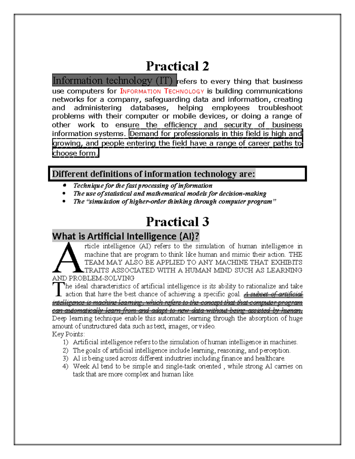 Word Practicals - abc - Information technology (IT) refers to every ...