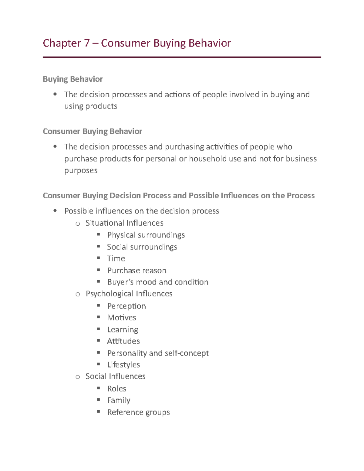 Chapter 7 – Consumer Buying Behavior - Chapter 7 Consumer Buying ...