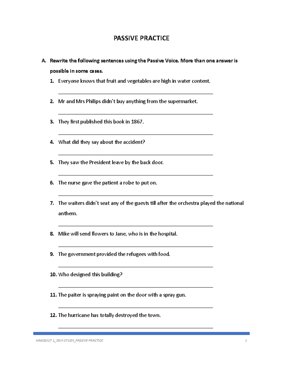 Handout 1: Passive Voice Practice Exercises - Studocu