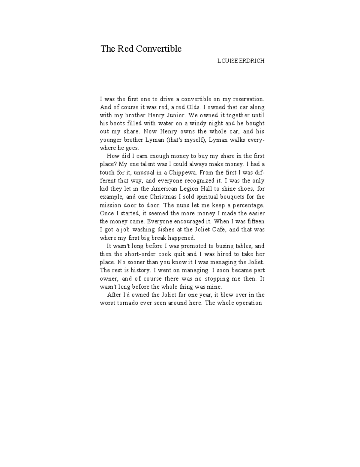 The Red Convertible - Short Story Analysis and Discussion - Studocu