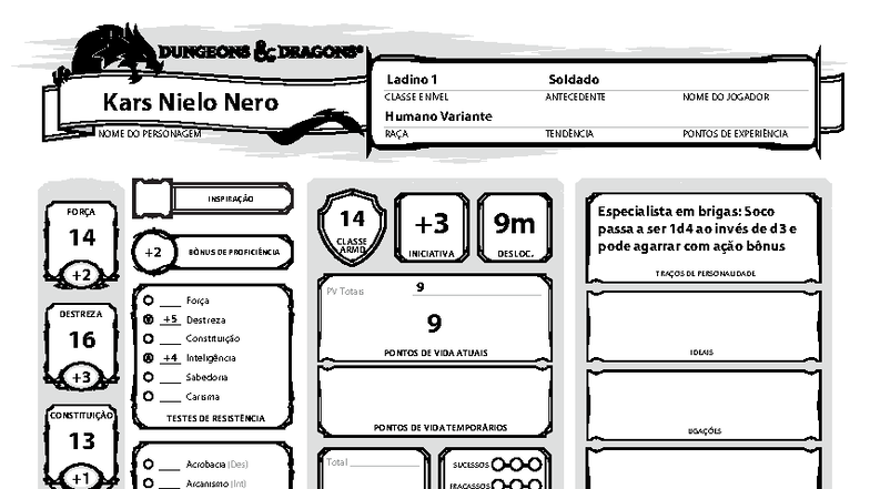 Kars Nielo Nero: Ficha de Personagem para Jogo de RPG - Studocu