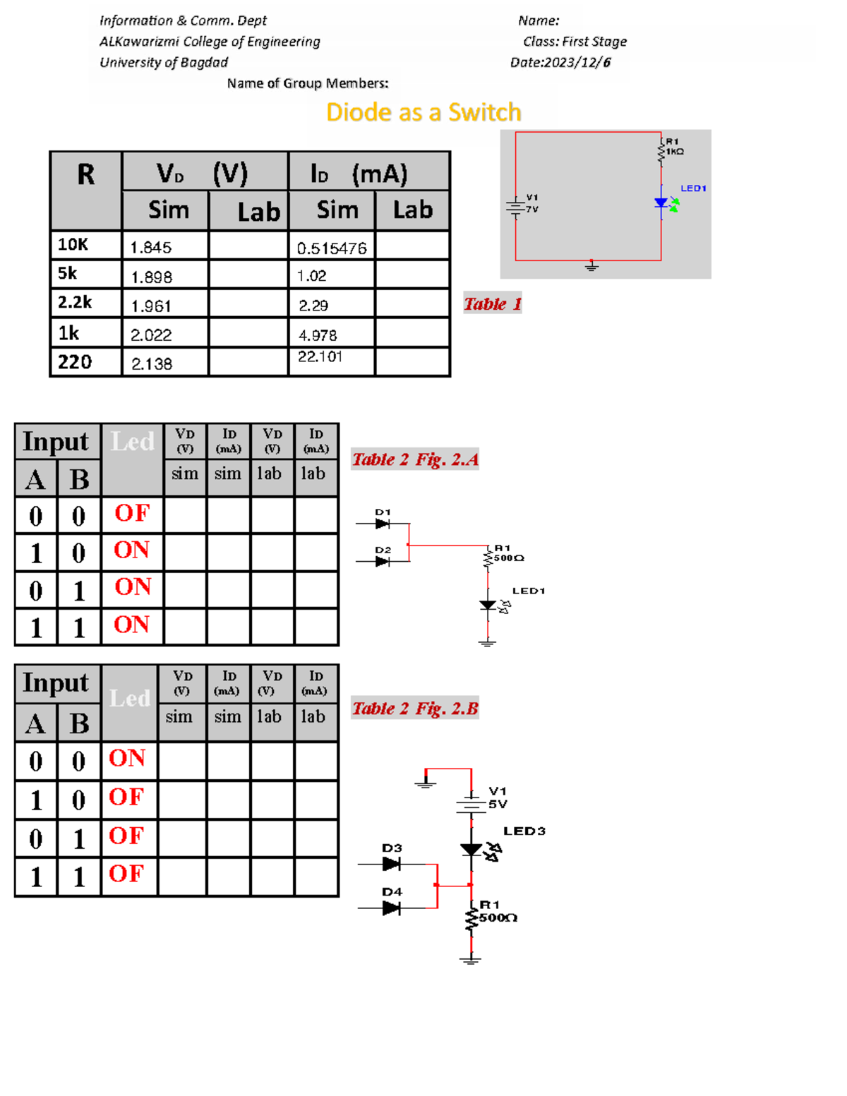 Diode as a Switch - Exp2 Lab Report (ENG101) - Studocu