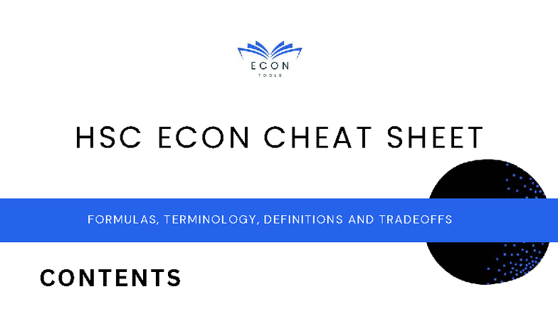 ECONTOOLS HSC ECON CHEAT SHEET: FORMULAS & TERMINOLOGY - Studocu