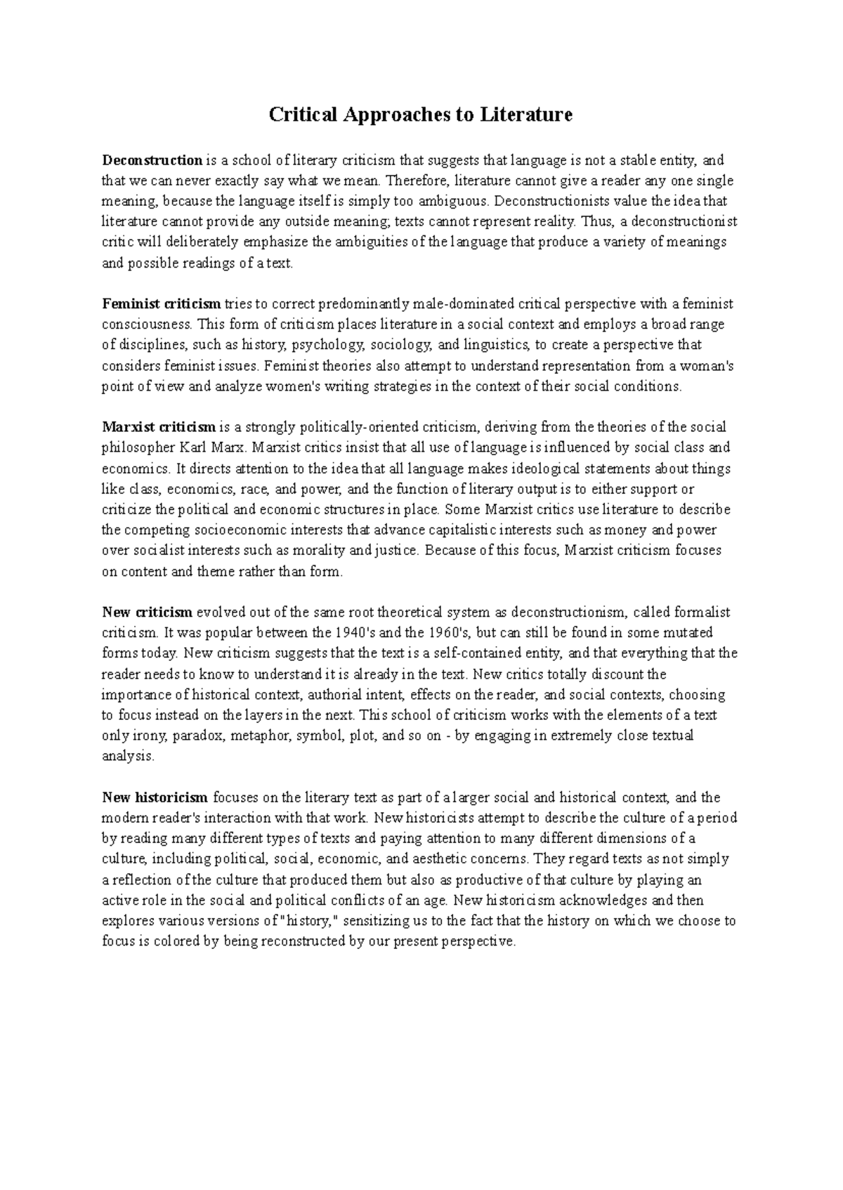 Critical Approaches to Literature: Deconstruction, Feminism & More ...