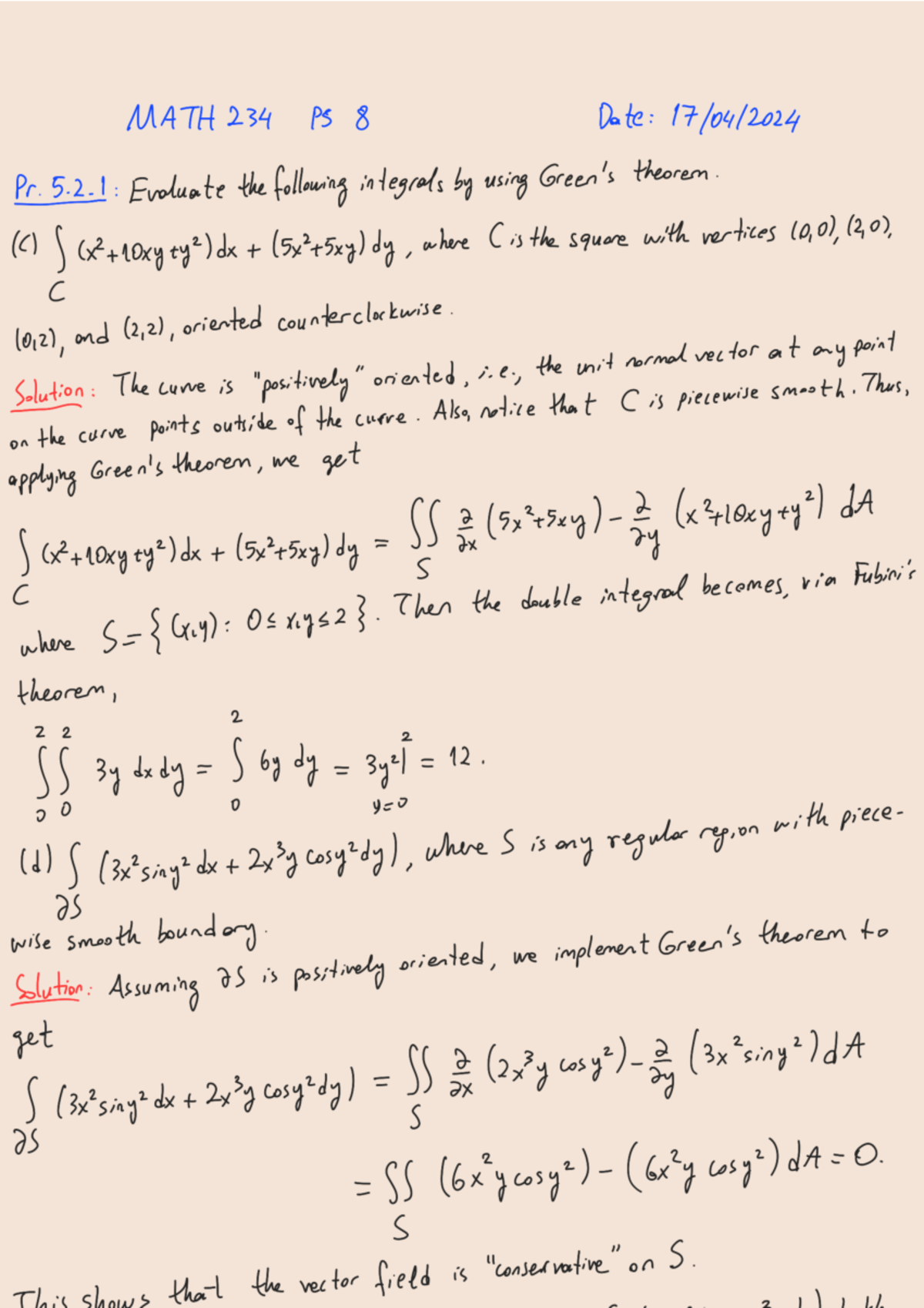Math 234 PS 8 - Evaluating Integrals Using Theorems in Geometry I - Studocu