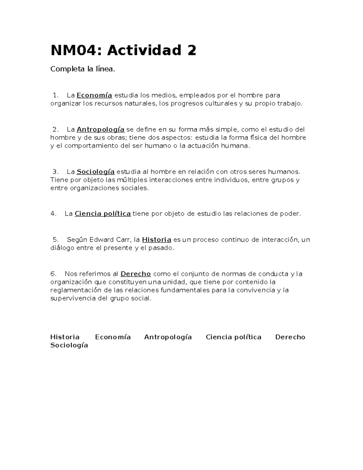 NM04 Actividad 2: Introducción a Economía, Antropología, Sociología y ...