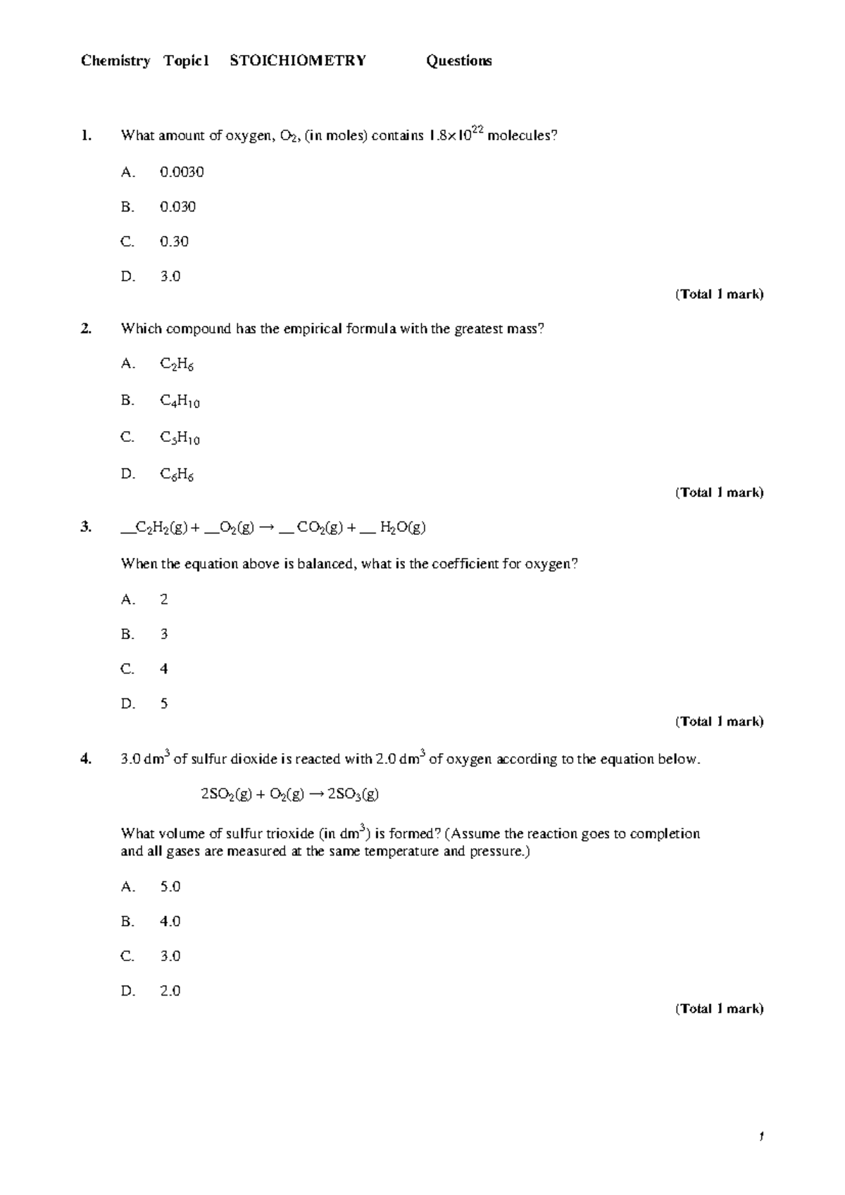 Chemistry 101: STOICHIOMETRY Practice Questions and Solutions - Studocu