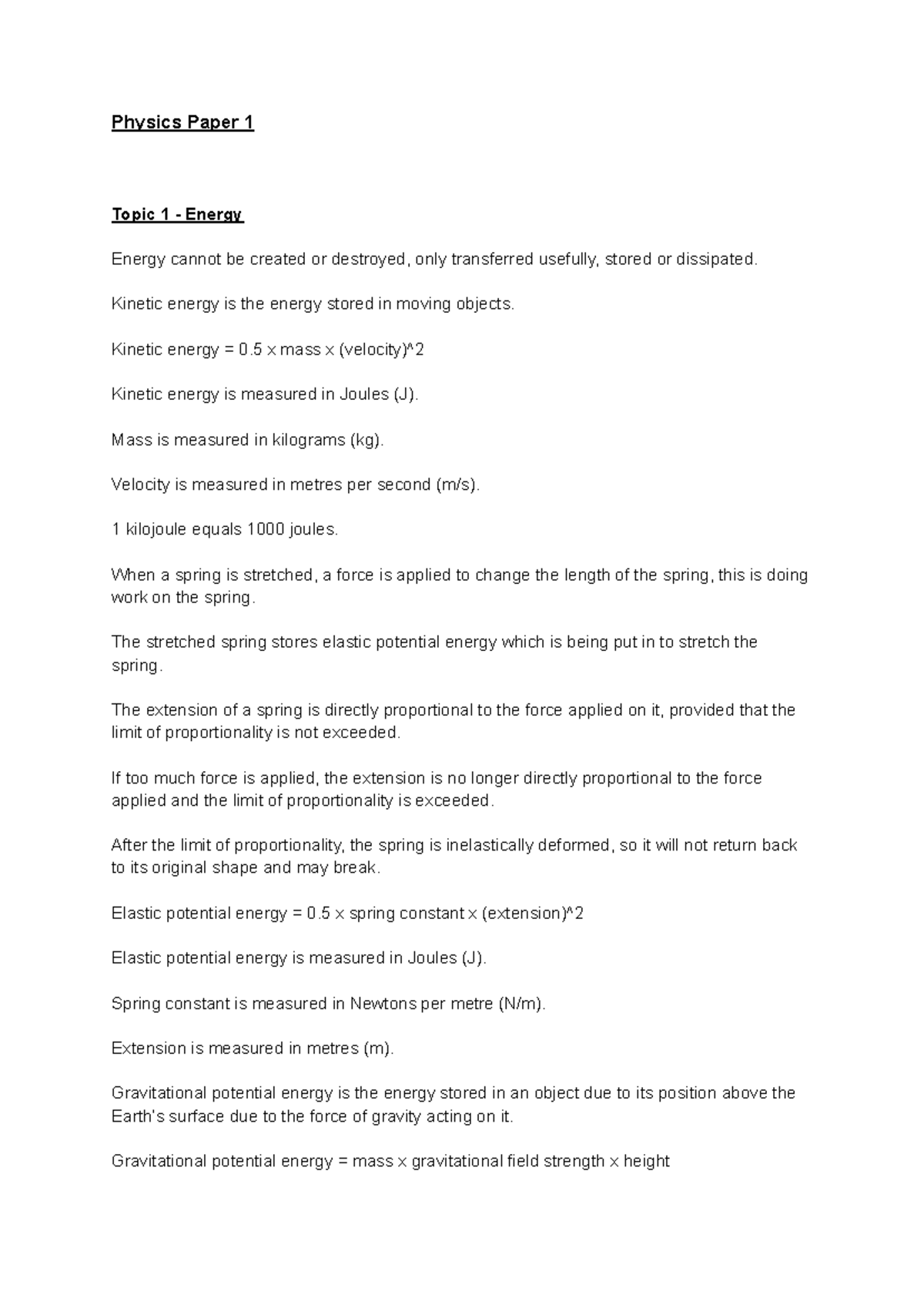 AQA GCSE Physics Paper 1: Energy and Electricity Concepts - Studocu