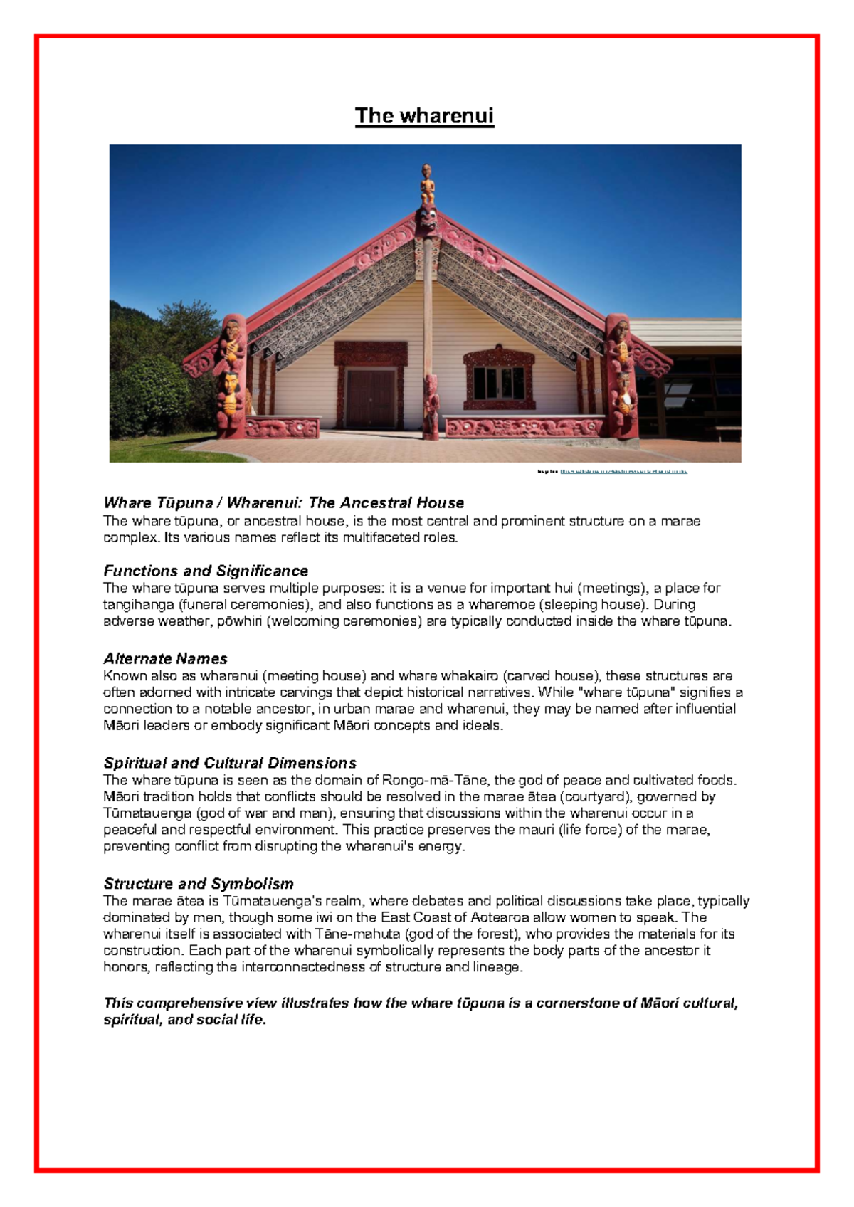Topic 4 - Wharenui: Significance, Structure, and Symbolism - Studocu