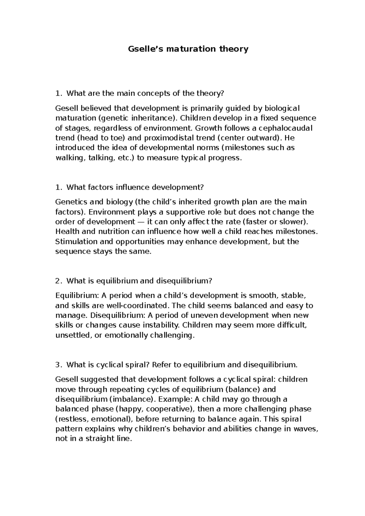 HSC Gesell's Maturation Theory: Key Concepts & Development Stages - Studocu