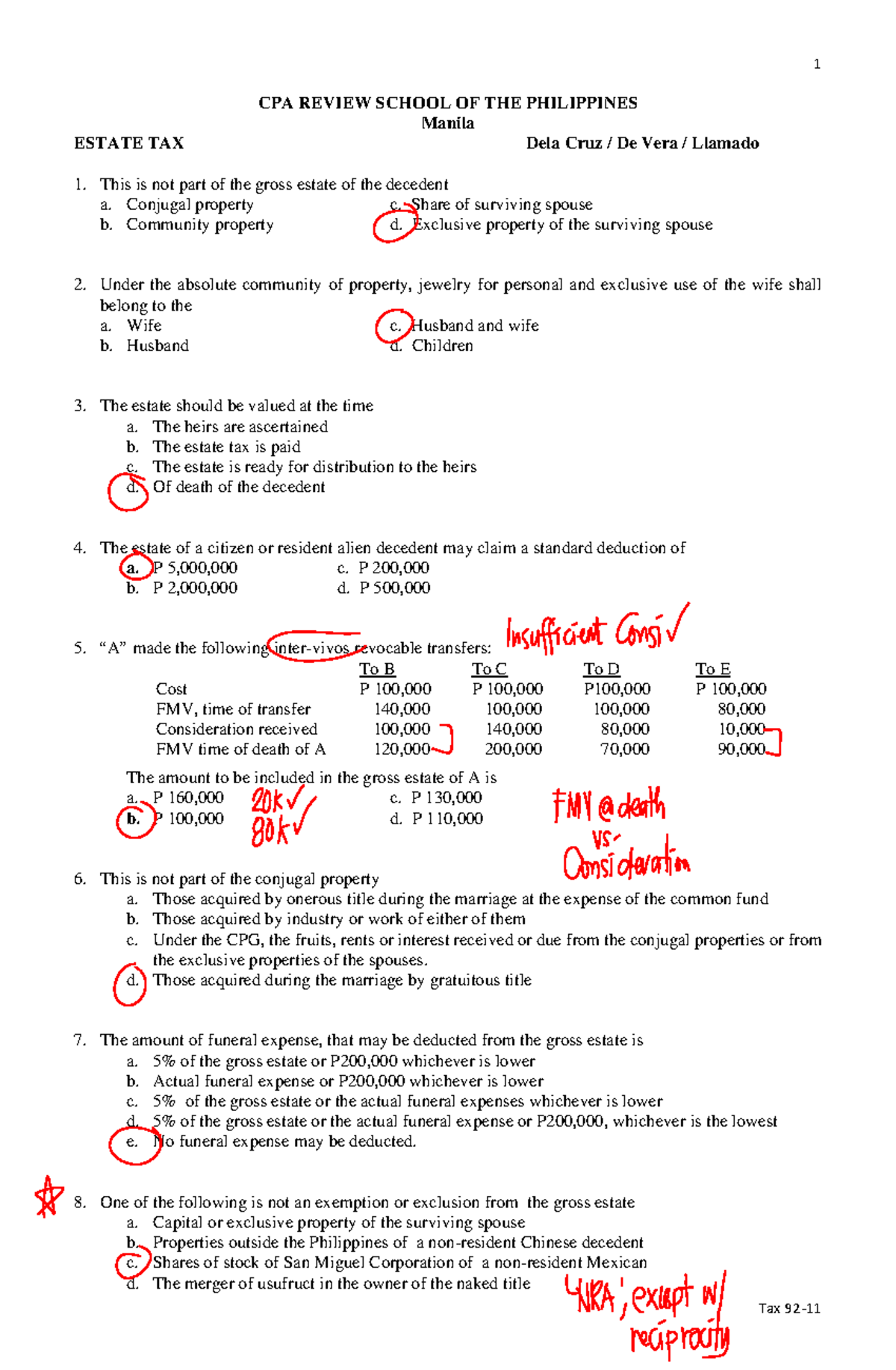 CPAR Estate Tax Solutions - Taxation Review Notes - Studocu