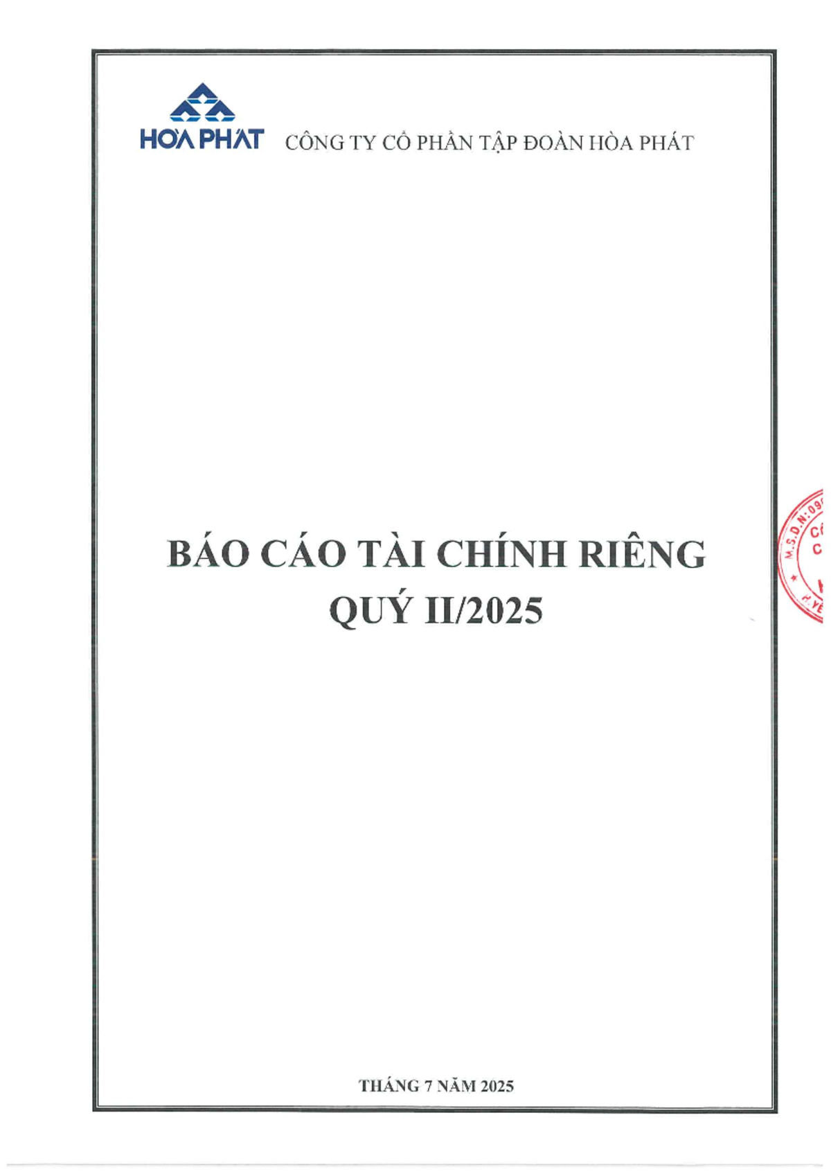 BÁO CÁO TÀI CHÍNH RIÊNG CÔNG TY CÔ PHÂN TÂP ĐOÀN HÒA PHÁT M.S.D. 2025 ...