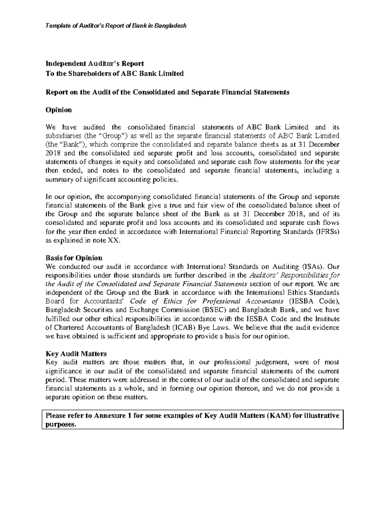 Tamplate of Auditor's Report for Bank in Bangladesh - Warning: TT ...