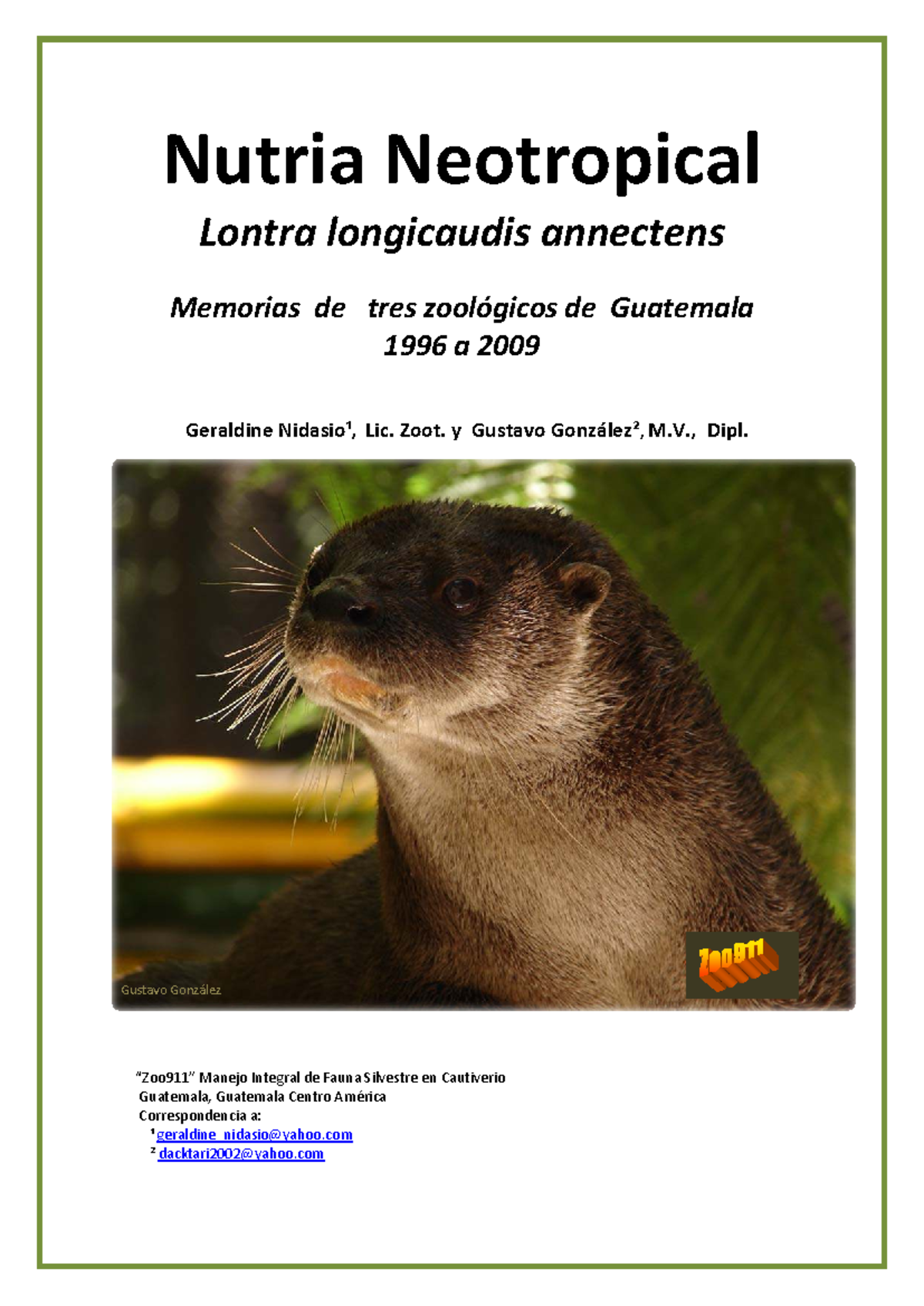 Memorias sobre la Nutria Neotropical (Lontra longicaudis) en Guatemala ...