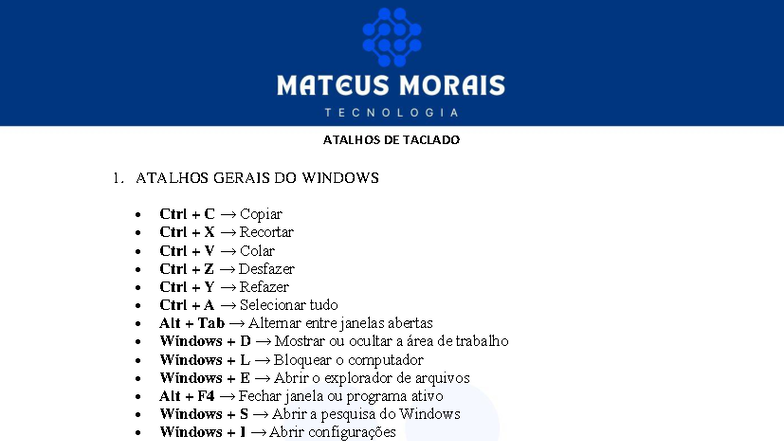 ATALHOS DE TECLADO - Dicas e Truques do Windows - Studocu