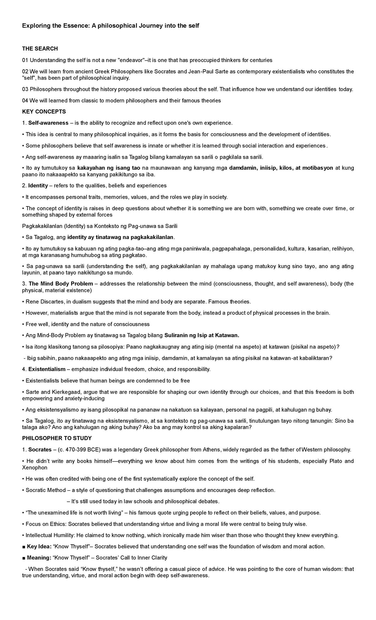 UTS Lesson 1 Reviewer: Exploring the Self in Philosophy - Studocu