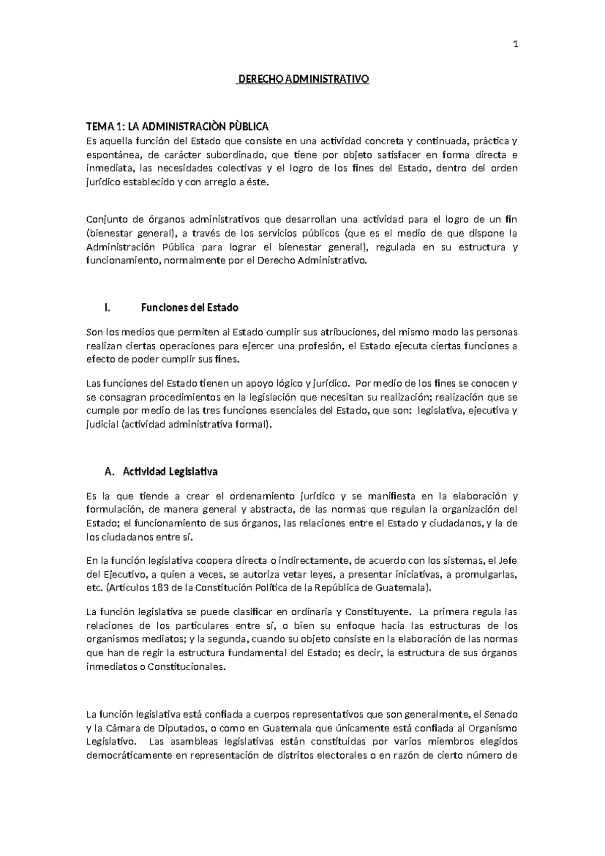 DERECHO ADMINISTRATIVO: TEMA 1 - LA ADMINISTRACIÓN PÚBLICA - Studocu