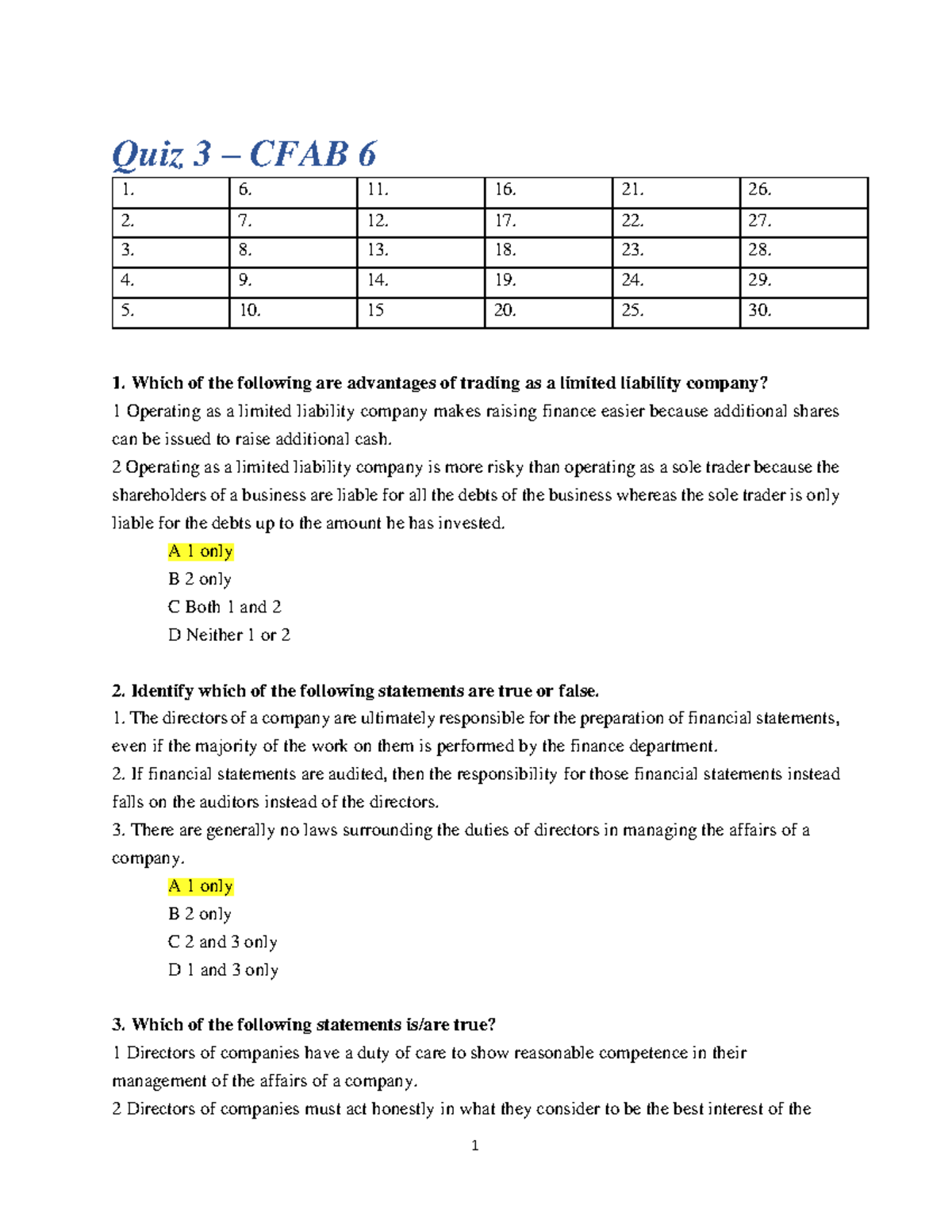 Quiz 3 - CFAB 6 Study Questions and Answers for Review - Studocu