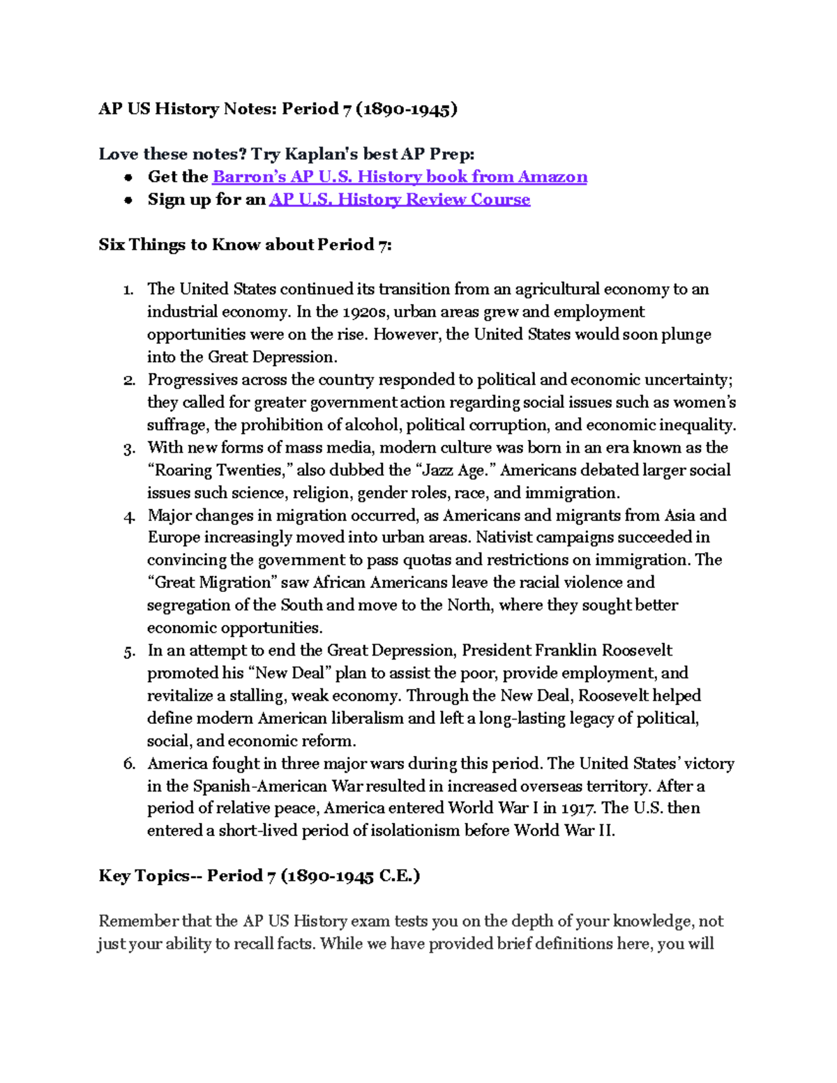 APUSH Notes: Period 7 (1890-1945) - Key Themes and Events - Studocu
