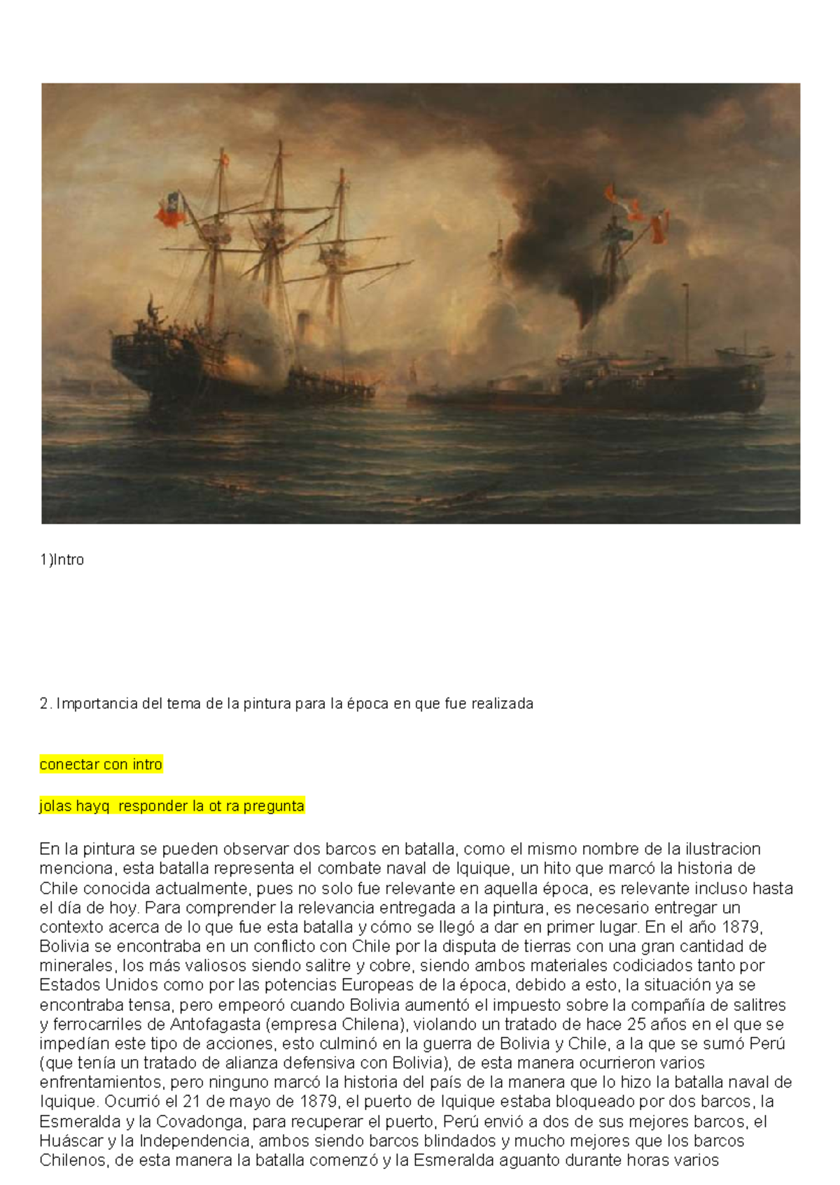 Ensayo: La Batalla Naval de Iquique y su Relevancia Histórica - Studocu