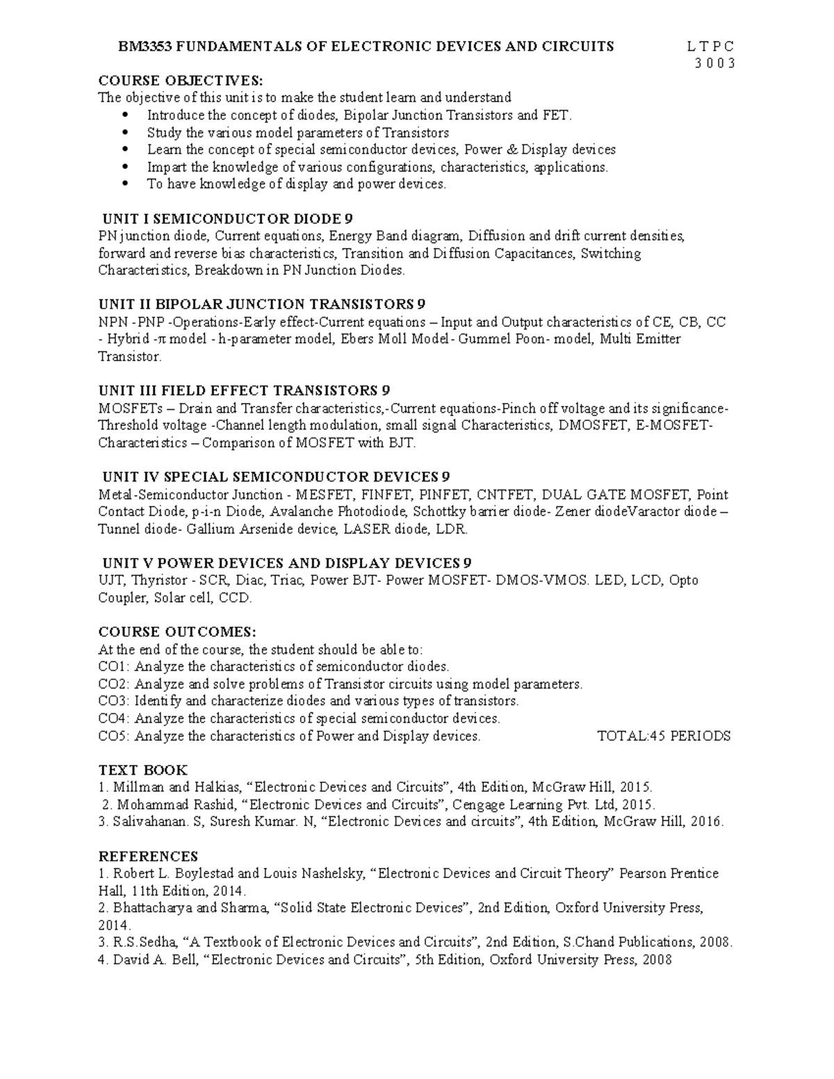 FDC-Syllabus - FEDC syllabus - BM3353 FUNDAMENTALS OF ELECTRONIC DEVICES AND CIRCUITS L T P C 3 ...