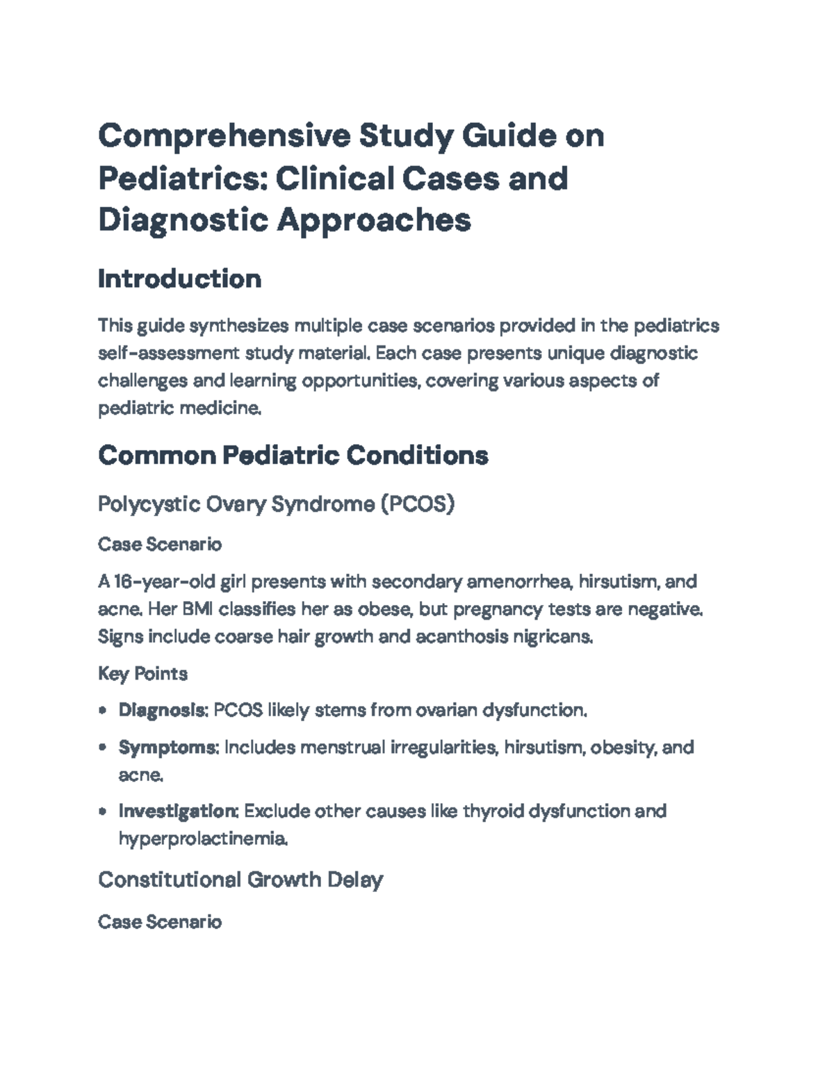 Pediatrics Case Study Guide: Clinical Scenarios & Diagnostics ...