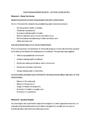 Sales Management N5 Module 1 - Lecture Notes on Personal Selling - Studocu