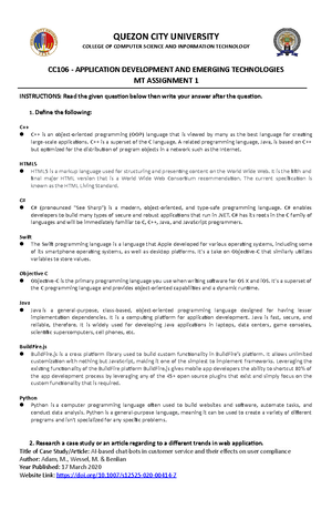 Introduction TO Application Development AND Emerging Technologies ...