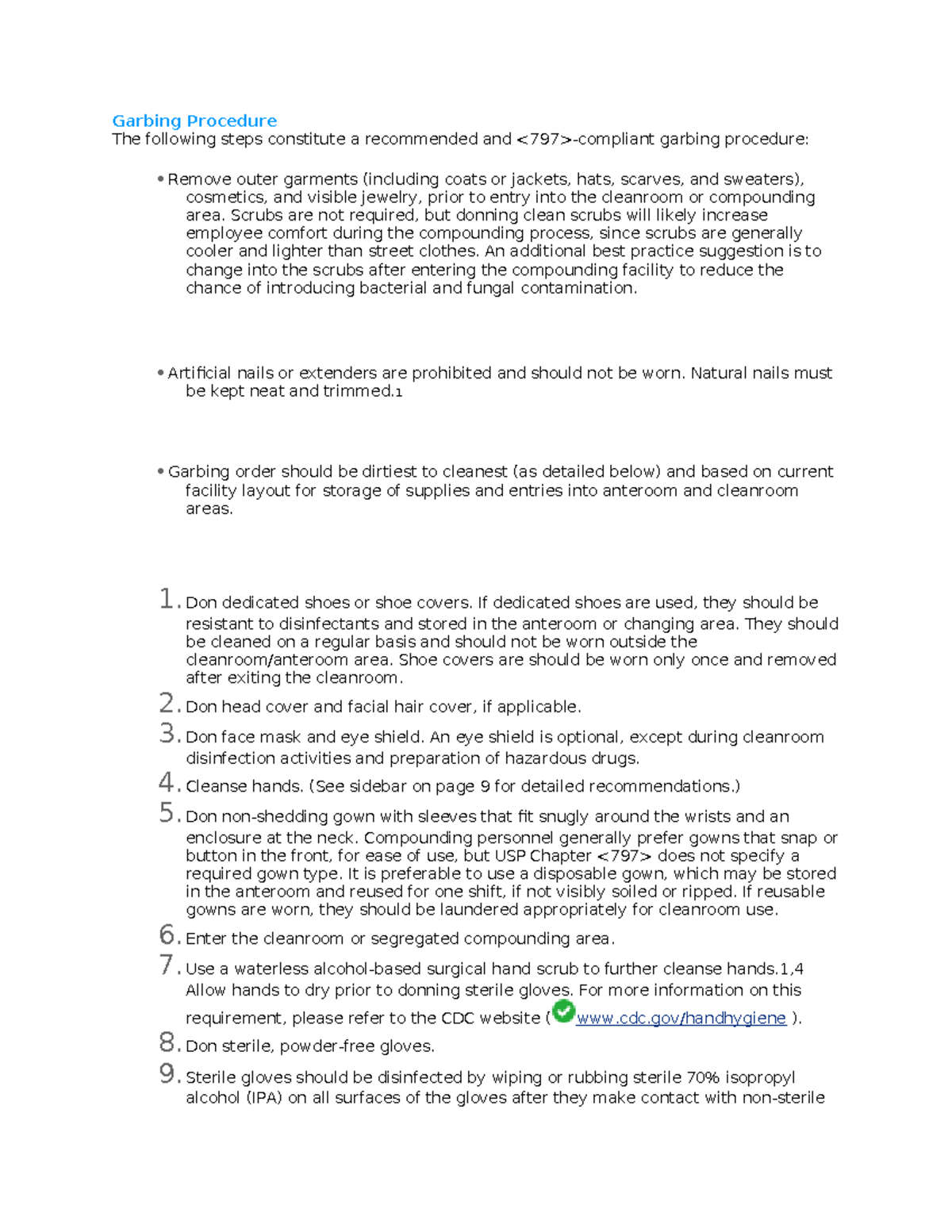 Garb Procedure: Donning & Doffing for Compounding Compliance (USP ...