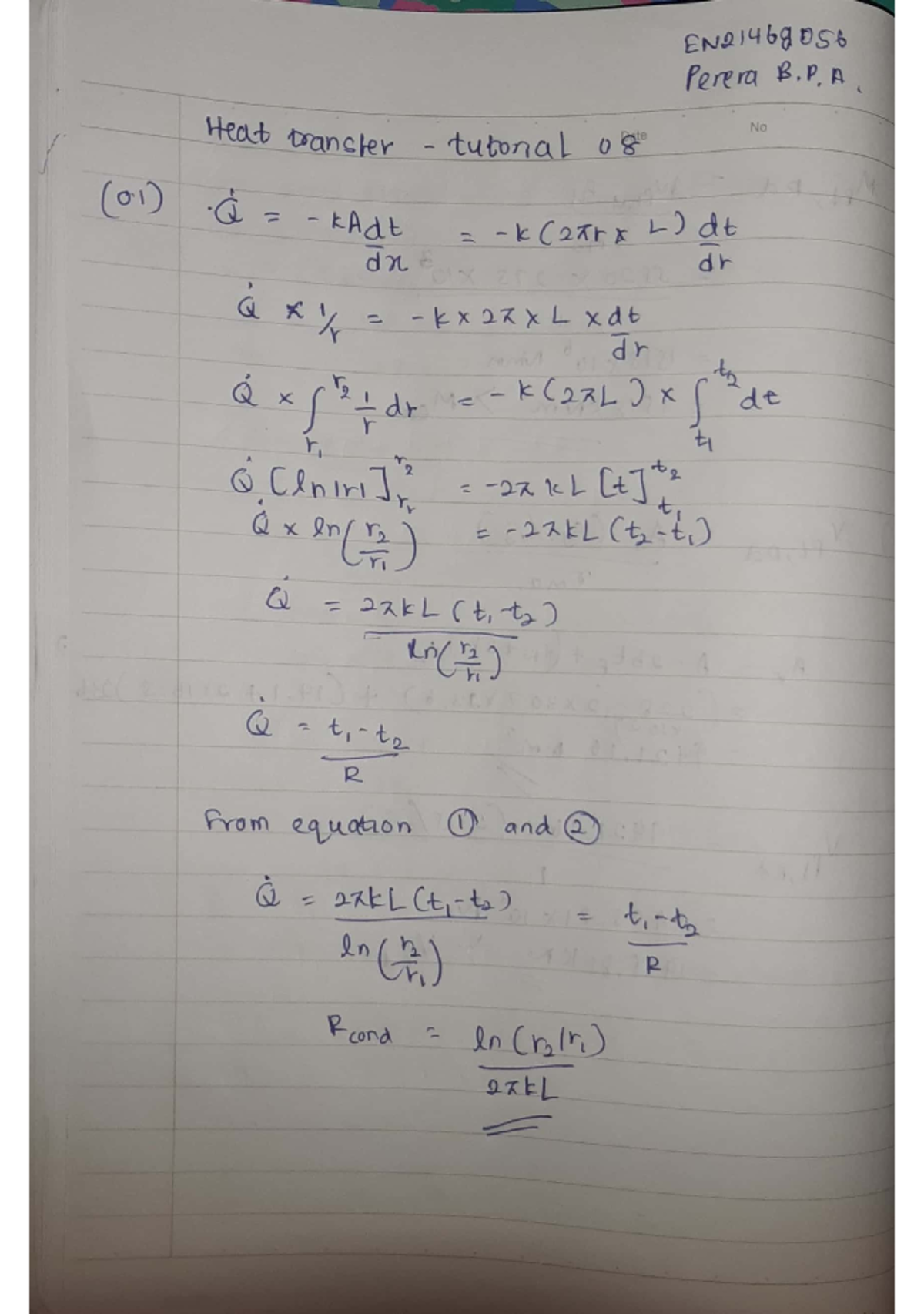 Heat Transfer Assignment - EN21468056 Perera B.P. Heat transfer ...