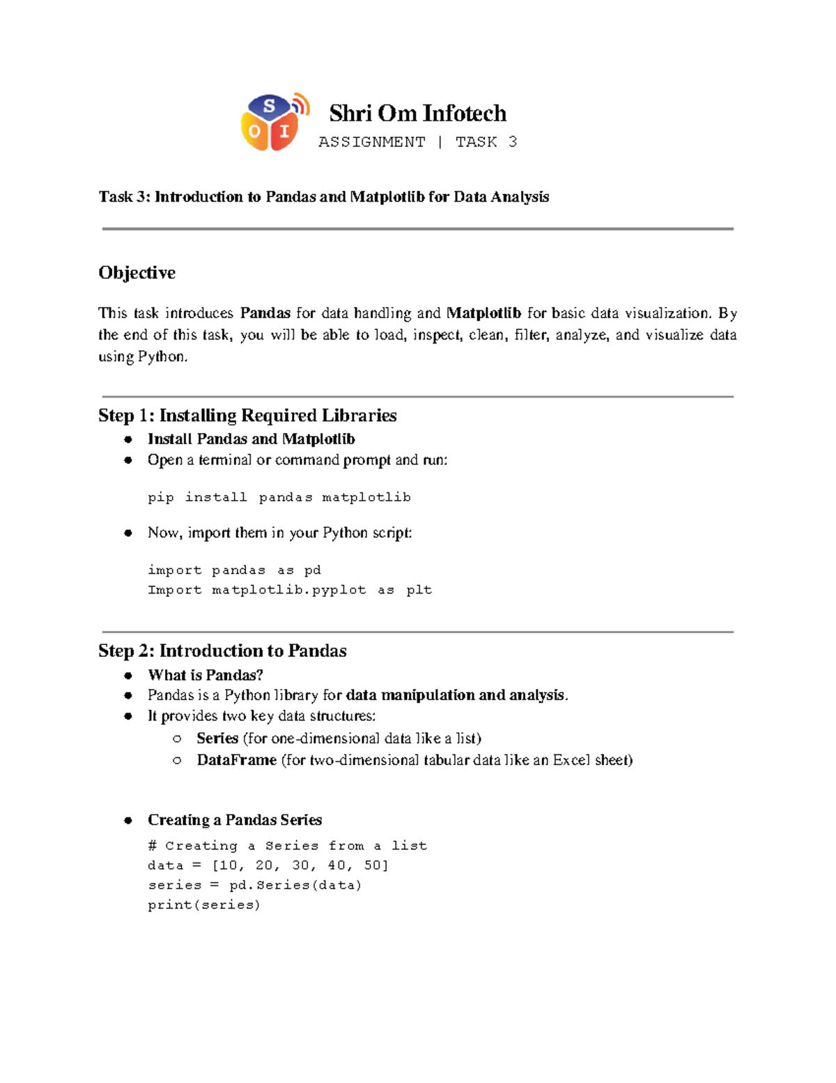 TASK 3 - Python: Intro to Pandas & Matplotlib for Data Analysis - Studocu