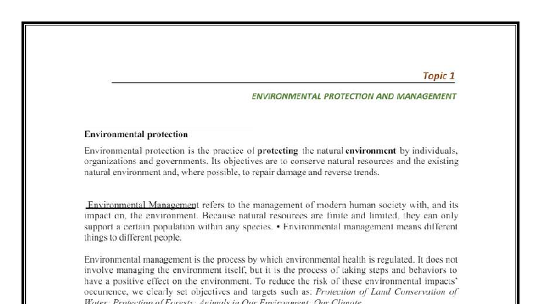 Lesson 1 & 2- Environmental Protection and Management Introduction and ...