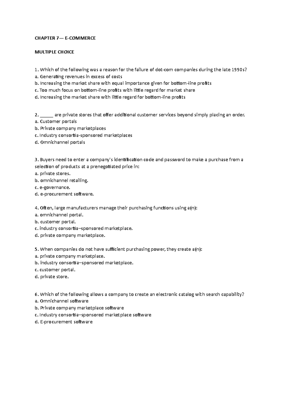Chapter 07 - E-Business Quiz & Essay Notes on E-Commerce Concepts - Studocu