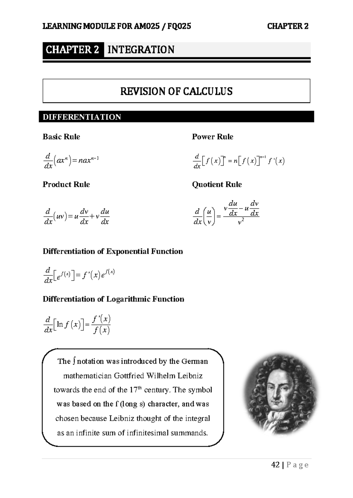 Chapter 2 Integration - CHAPTER 2 INTEGRATION REVISION OF CALCULUS ...