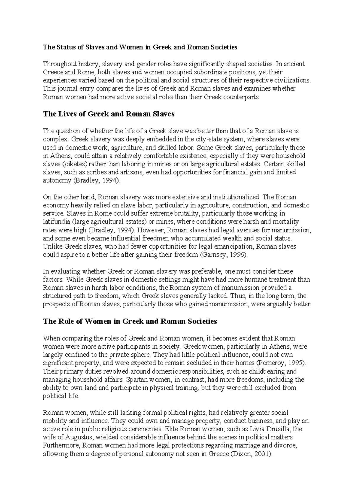 L J Unit 6 - The Status of Slaves & Women in Greek/Roman Societies ...