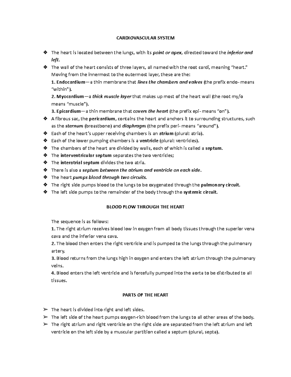 Medterm- Cardio - Medical Terminology - CARDIOVASCULAR SYSTEM The heart ...