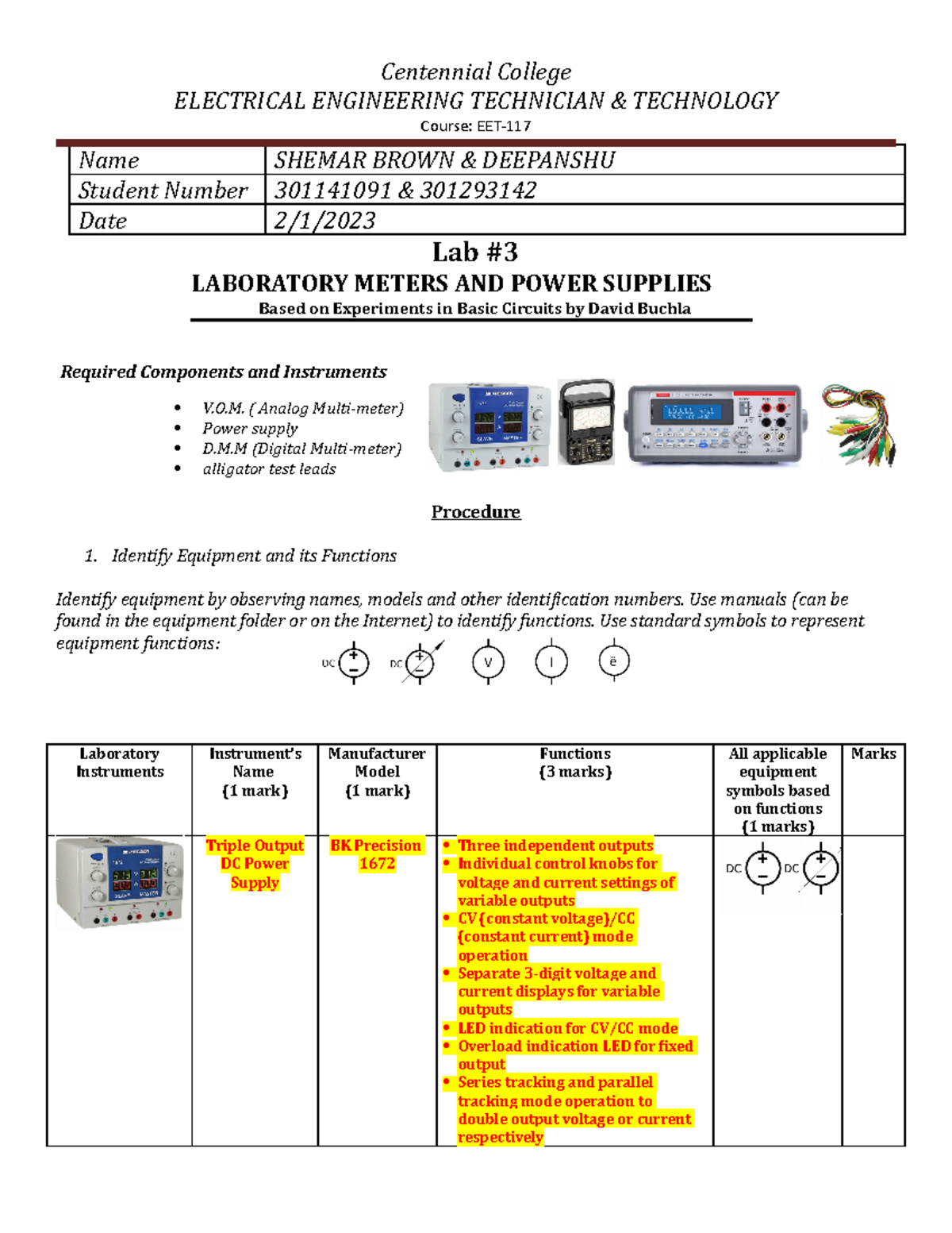 EET-117 LAB 3 - Lab #3 Practice - Centennial College ELECTRICAL ...