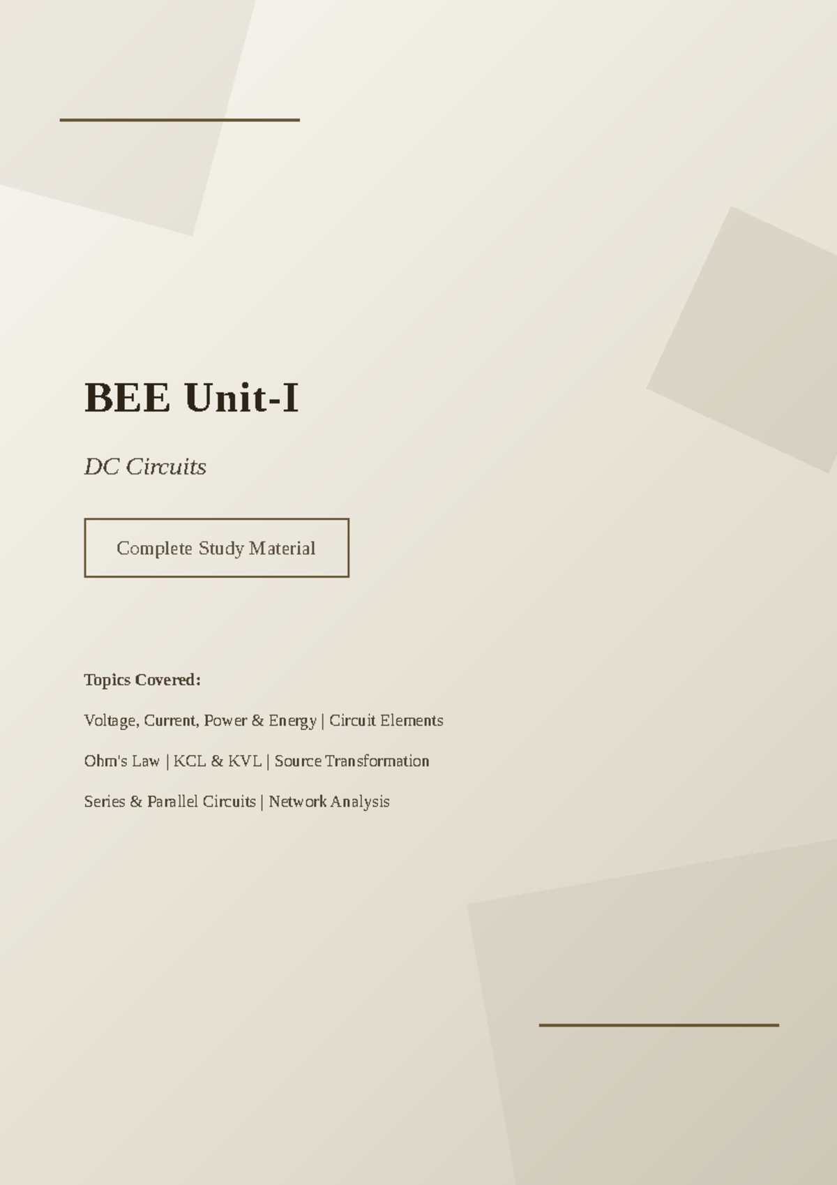BEE DC Circuits Study Material: Key Concepts & Practice Questions - Studocu
