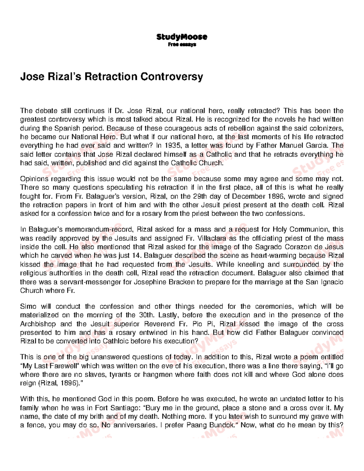 Jose Rizal's Retraction Controversy: Analyzing the Truth Behind the Debate - Studocu