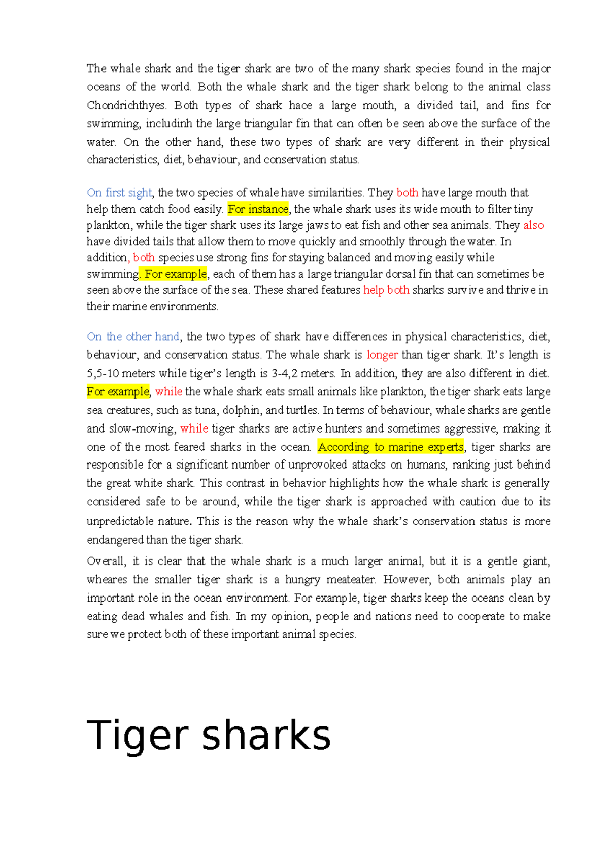 Comparative Study of Whale Shark and Tiger Shark Species - Studocu